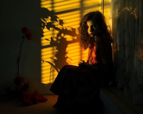 Premium Ai Image A Girl Sitting On A Window Sill In Front Of A Window