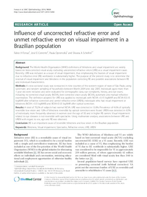 Pdf Refractive Errors In A Brazilian Population Age And Sex Distribution