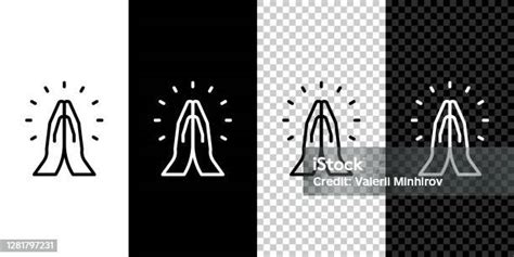 흑백 배경에 격리 된 기도 위치 아이콘에 라인 손을 설정합니다 신앙과 소망으로 하나님께 기도하십시오 벡터 검은색에 대한 스톡 벡터 아트 및 기타 이미지 Istock