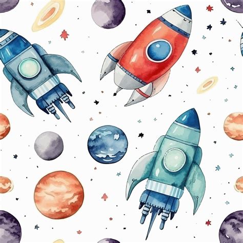 Premium Vector Space Rocket Seamless Pattern Vector