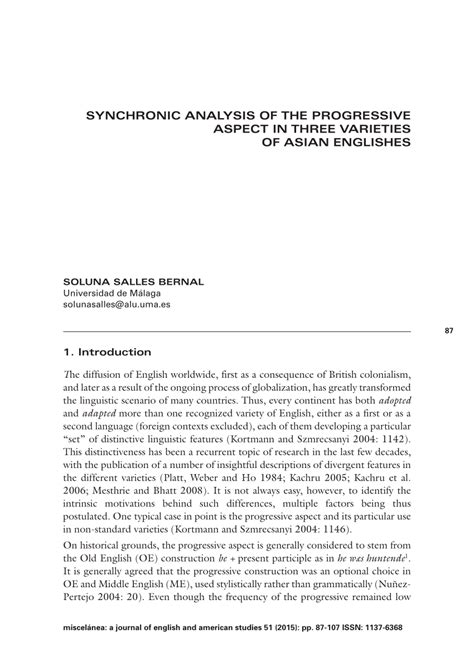 Pdf Synchronic Analysis Of The Progressive Aspect In Three Varieties