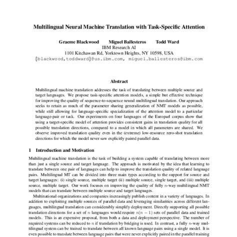 Multilingual Neural Machine Translation With Task Specific Attention