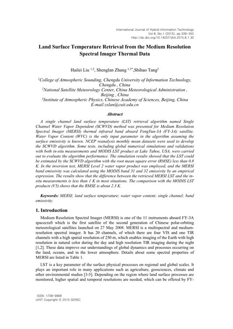 Pdf Land Surface Temperature Retrieval From The Medium Resolution Spectral Imager Thermal Data