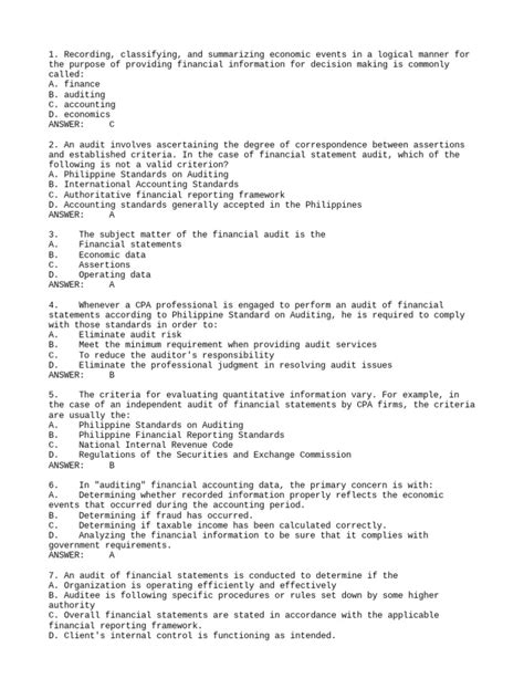 An Audit Proficiency Exam Covering Key Concepts Related To Auditing