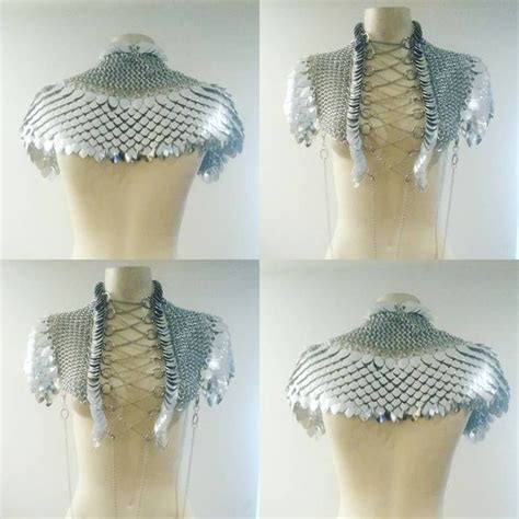 Silver Scalemail Chainmail Harness Shoulder Pauldrons Shroud Necklace