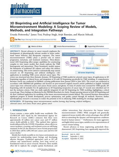 Pdf 3d Bioprinting And Artificial Intelligence For Tumor