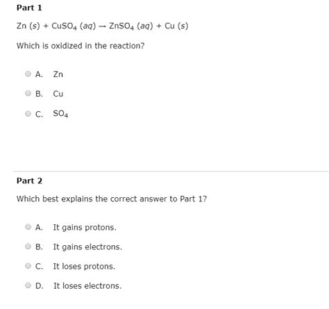 Solved Part 1 Zn S Cuso4 Aq Znso4 Aq Cu S