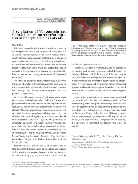 Pdf Precipitation Of Vancomycin And Ceftazidime On Intravitreal