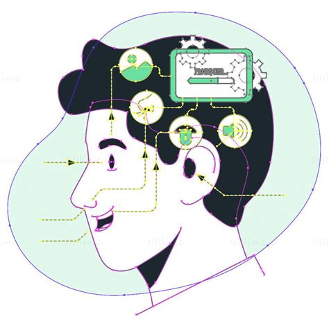 Brain Processing Information Vector Illustration Hearing Taste Sight