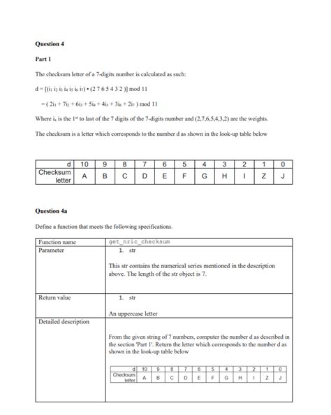[solved] Question 4 Part 1 The Checksum Letter Of A 7 Digits Number Course Hero