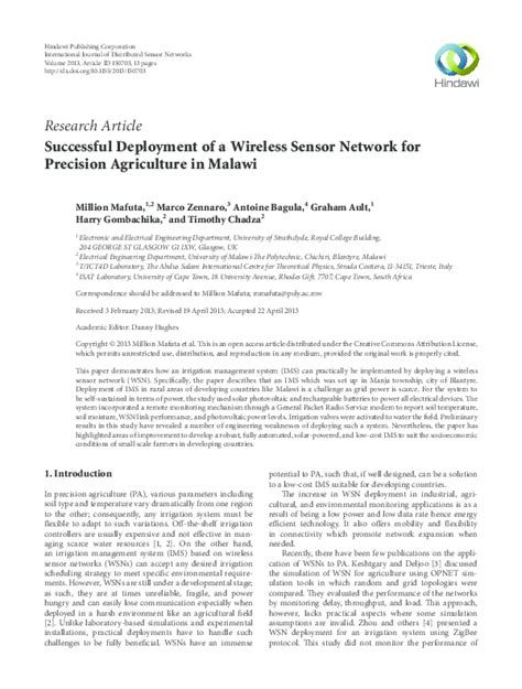 Pdf Successful Deployment Of A Wireless Sensor Network For Precision Agriculture In Malawi