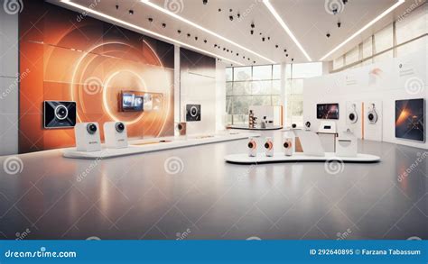 A Sleek And Modern Technology Showroom Orange Glass On Background And
