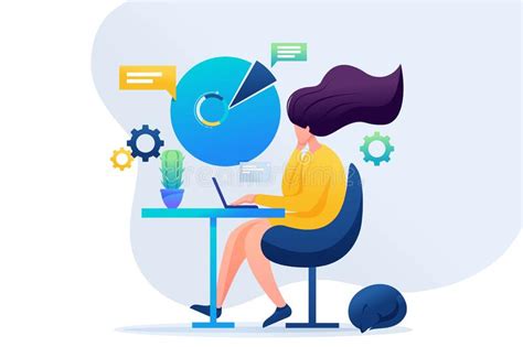 Girl Working At The Remote Work Work At Home Freelancer Flat 2d