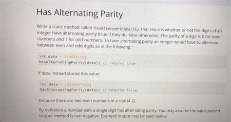Solved Has Alternating Parity Write A Static Method Called