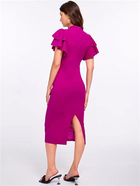 EvoluSHEIN Layered Flutter Sleeve Split Back Bodycon Dress SHEIN EUR