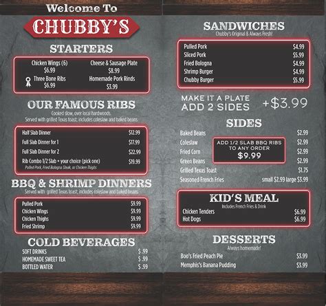 Menu Chubbys Bbq