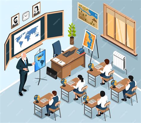 Free Vector Isometric Class Interior Composition With Inside View Of Classroom In School With