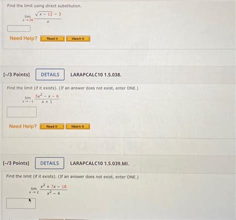 Solved Find The Limit Using Direct Substitution