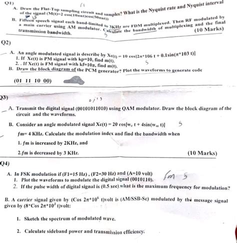 Q1 A Draw The Flat Top Sampling Circuit And Samples What Is The Nyquist Rate And Nyquist