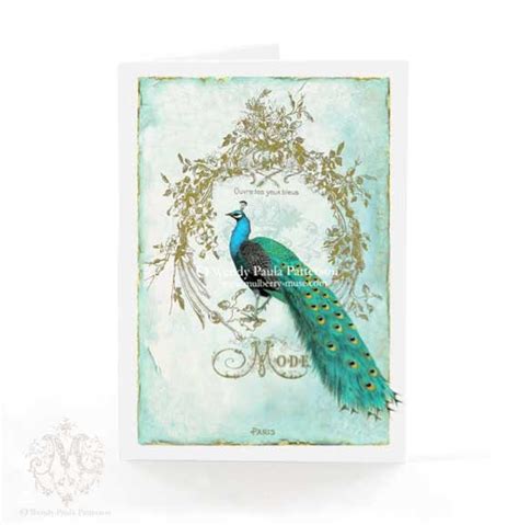 Peacock Card French Vintage Style Ouvre Tes Yeux By Mulberrymuse