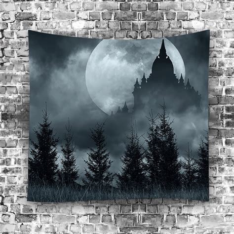 Hallo Ween Tapestry With Skull Print Background Hanging On The Bedroom