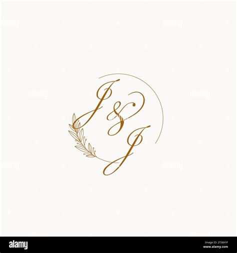 Initials Jj Wedding Monogram Logo With Leaves And Elegant Circular