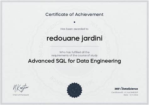 Redouane Jardini On Linkedin Certificate Of Achievement Advanced Sql For Data Engineering