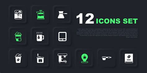 세트 커피 필터 홀더 책 가방이 있는 컵 티 위치 커피 컵 아이스 수동 그라인더 프렌치 프레스 및 기계 아이콘 벡터 가방에 대한 스톡 벡터 아트 및 기타 이미지 Istock