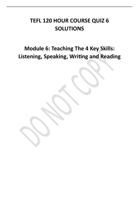 Tefl 120 Hour Quiz 6 Solutions Tefl Teacher Training Stuvia Sa