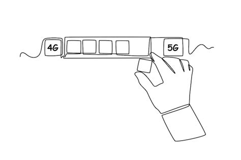4g에서 5g로의 연속 한 선 그리기 변환 고속 모바일 인터넷 5g 기술 개념 단일 선 그리기 디자인 벡터 그래픽 그림 프리미엄 벡터