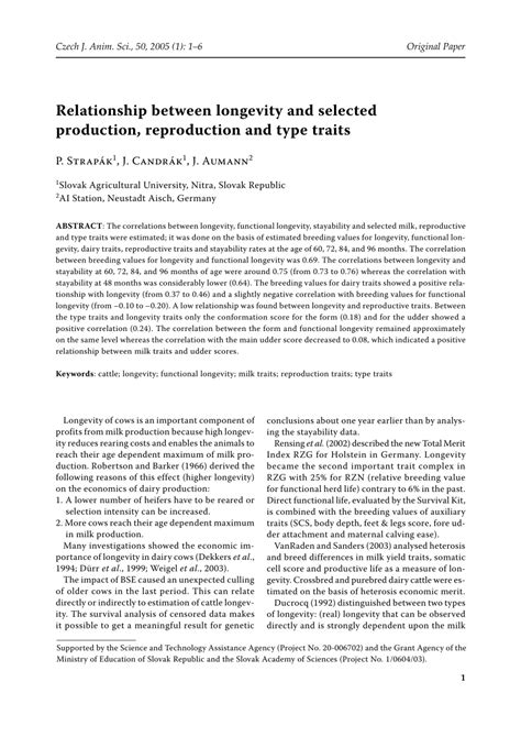 Pdf Relationship Between Longevity And Selected Production Reproduction And Type Traits