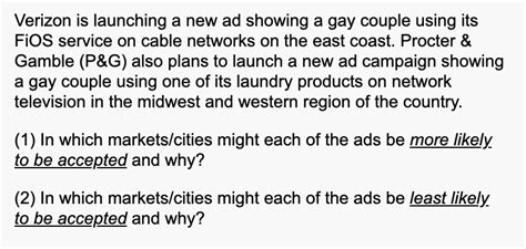 Solved Verizon Is Launching A New Ad Showing A Gay Couple Chegg Com