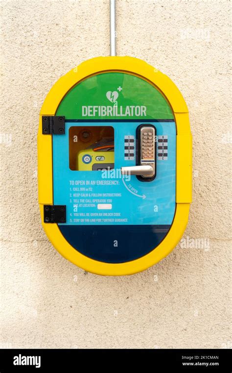 Life Saving Portable Automated Defibrilator Aed Mounted On The Wall