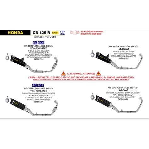 Arrow Scarico Completo Terminale Thunder Alluminio Dark Honda Cb 125 R