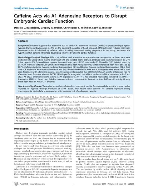 Pdf Caffeine Acts Via A1 Adenosine Receptors To Disrupt Embryonic Cardiac Function