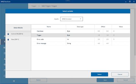 Select Trigger Variable In The Handshake Mb Datasuite