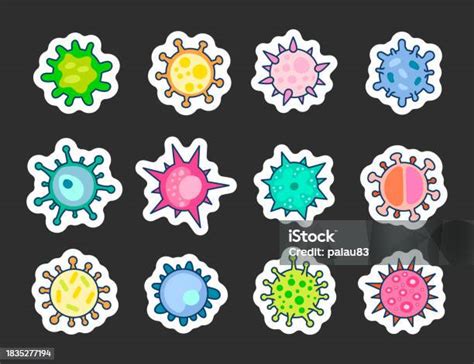 박테리아 바이러스 세균 미생물 및 병원체 스티커 책갈피 의료 의료 손으로 그린 스타일입니다 벡터 그리기 디자인 요소 모음 0명에 대한 스톡 벡터 아트 및 기타 이미지