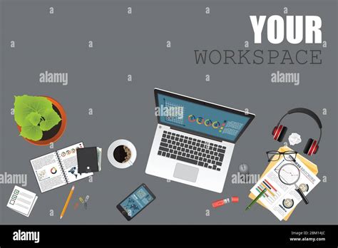 Business Workspace Top View Office Objects Business Planning And