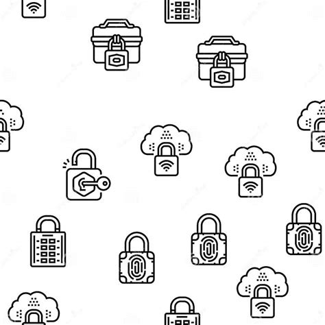 Padlock Lock Safe Password Key Vector Seamless Pattern Stock Vector