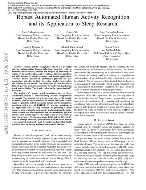 Pdf Robust Automated Human Activity Recognition And Its Application To Sleep Research