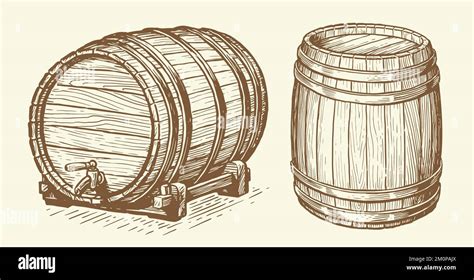 Cask Or Wooden Barrel For Storing Alcohol Hand Drawn Sketch Vector