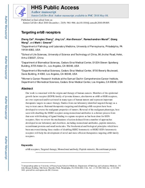 Pdf Targeting Erbb Receptors