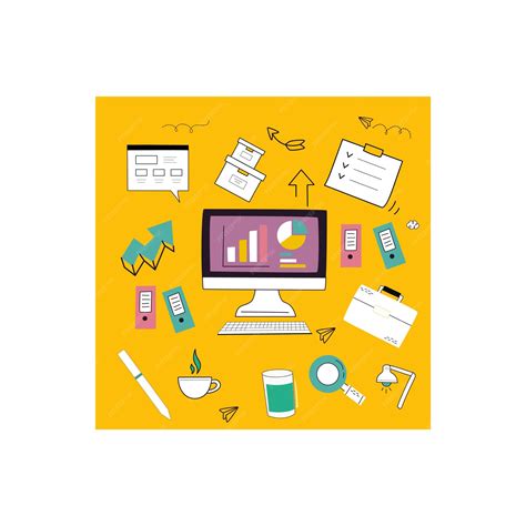 Premium Vector Office Working Elements Front View Vector Art Illustration