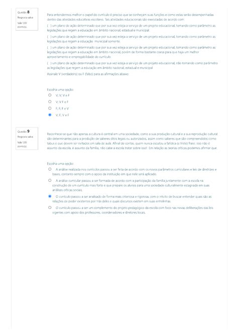 Teoria E Prática De Currículo Prova Pedagogia