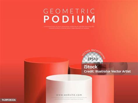 기하학적 제품 디스플레이 개념 주황색 배경에 세 단계 흰색과 주황색 실린더 연단 벡터 일러스트 레이 션 3차원 형태에 대한 스톡 벡터 아트 및 기타 이미지 Istock