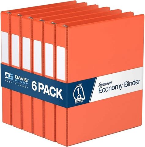Davis Group 6pk 1 Premium Economy Angled D Ring Binder Orange Hard Cover 225 Sheet Capacity