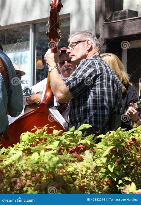 Man Playing Large Stringed Instrument At Festival Editorial Photo