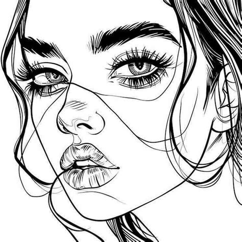 Coloring Page Black And White Line Drawing Of A Womans Face With Long