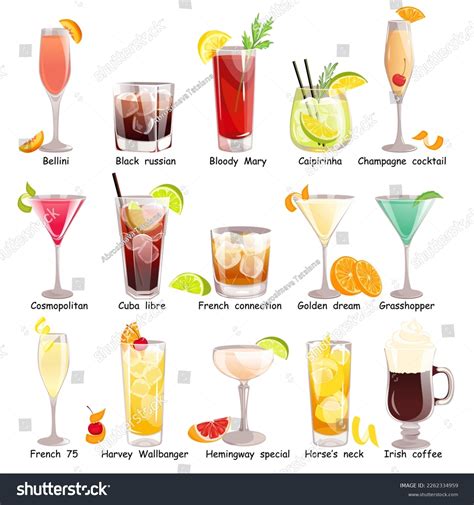 Set Classic Official Cocktails Contemporary Classics Stock Vector
