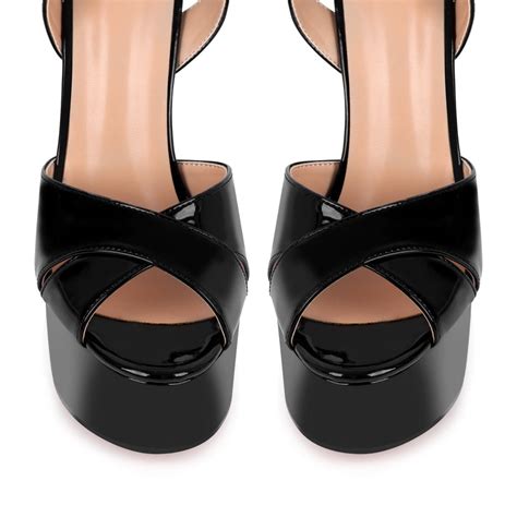 Black Platform Chunky Heel Ankle Strap Sandals Onlymaker